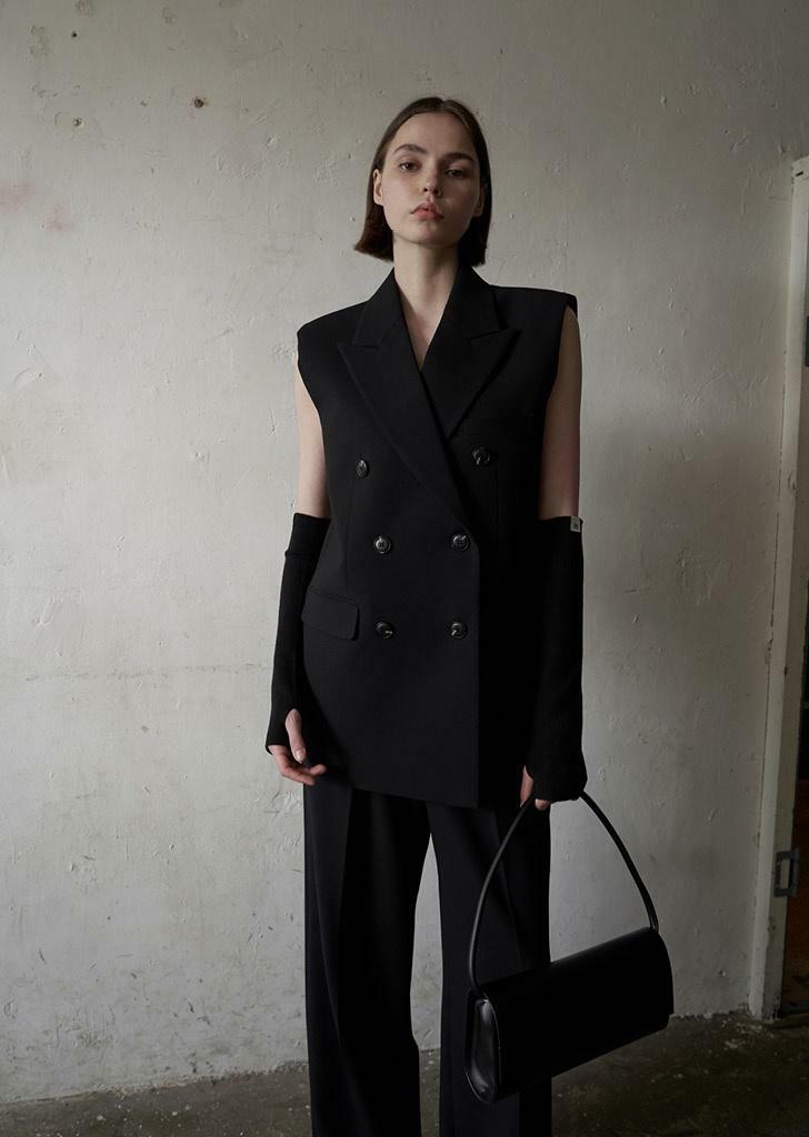 Double-Breasted Sleeveless Jacket Black - HAGO(하고)