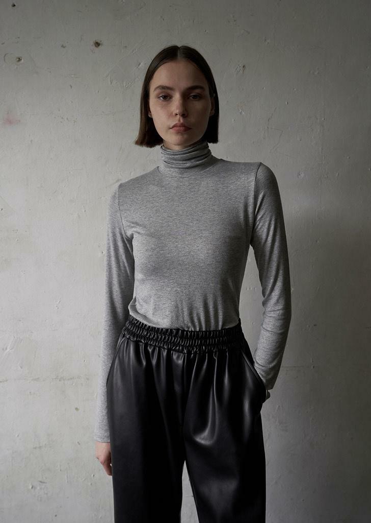 Silky Long Sleeve Turtleneck Melange Gray - HAGO(하고)