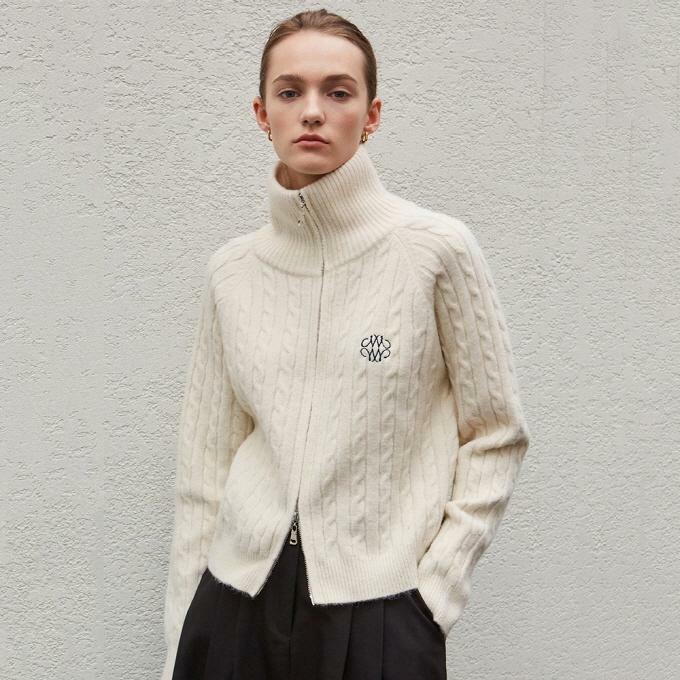 NICOLE TWO WAY HIGH NECK CARDIGAN_IVORY - 하고(HAGO)