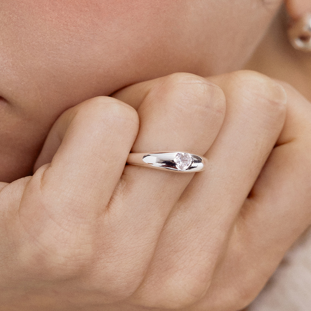 (SILVER925) Heart Cubic Simple Ring CR1818 - 하고(HAGO)