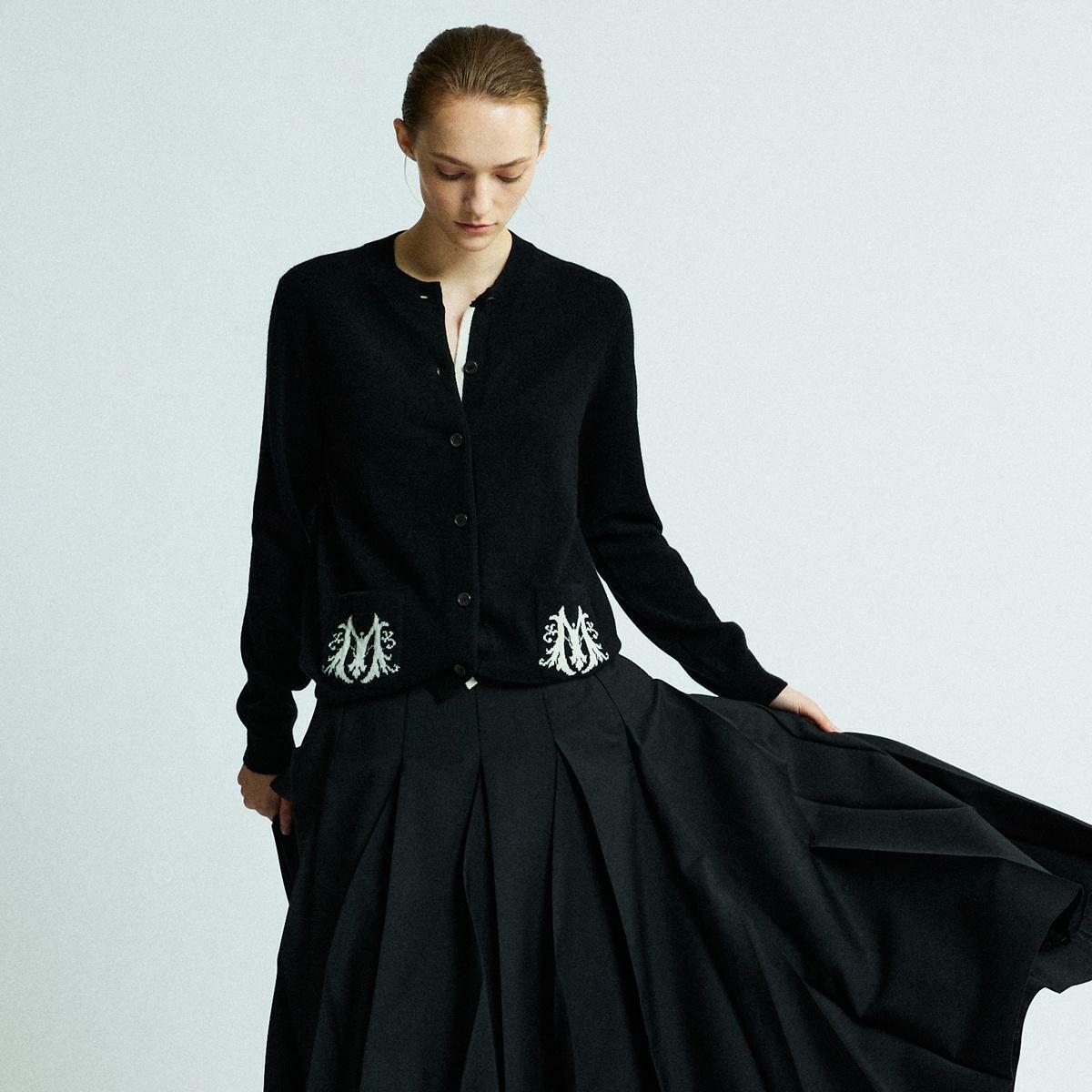 Jacquard Point Knit Cardigan Black - HAGO(하고)
