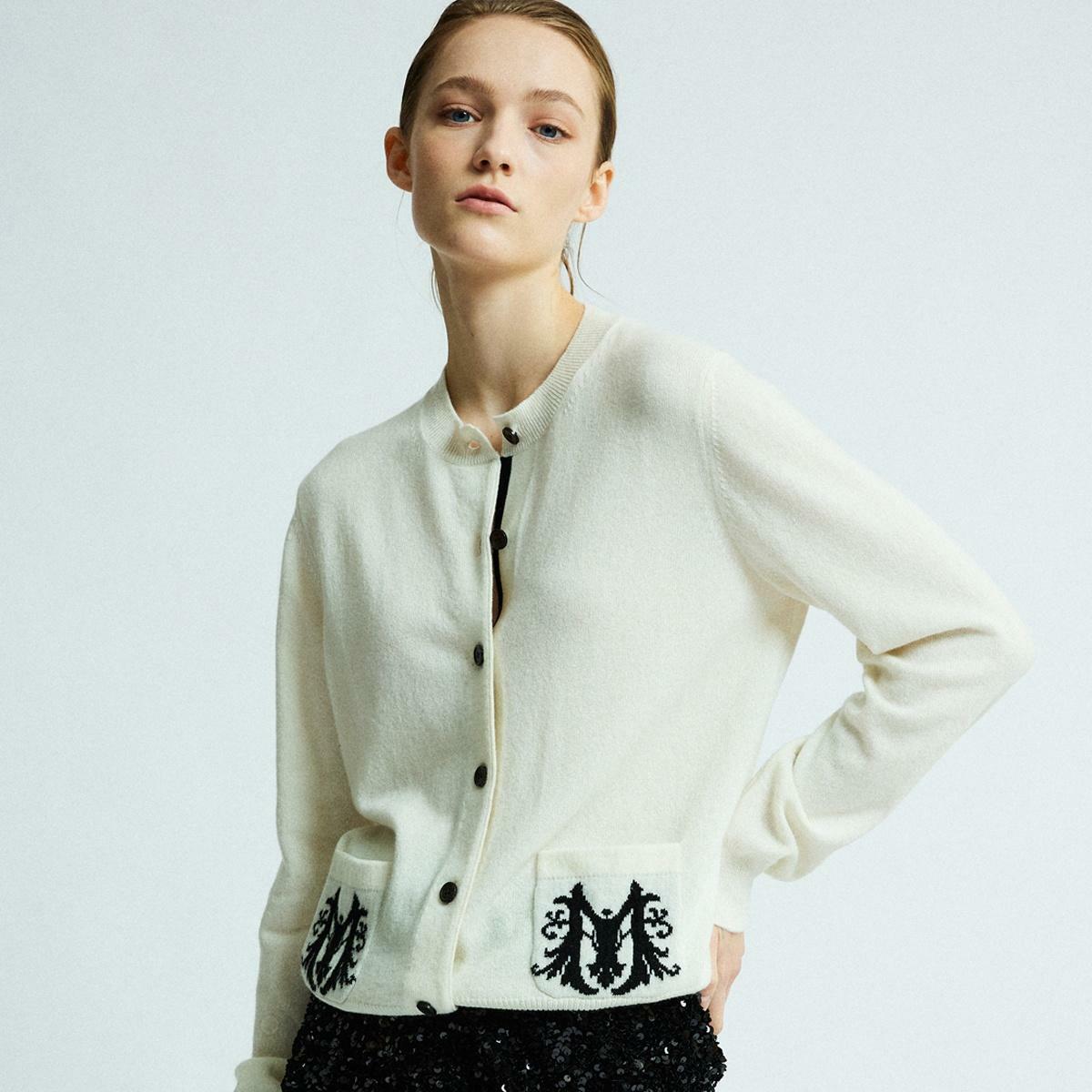 Jacquard Point Knit Cardigan White - HAGO(하고)