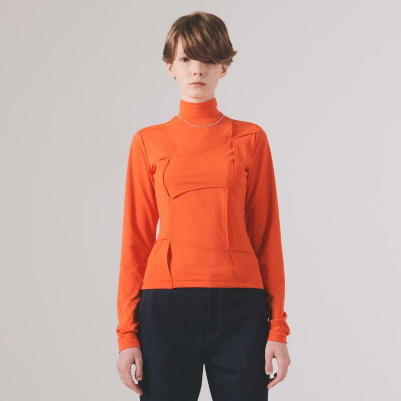 CURVED WEAVING LONG SLEEVE TOP (ORANGE) - HAGO(하고)