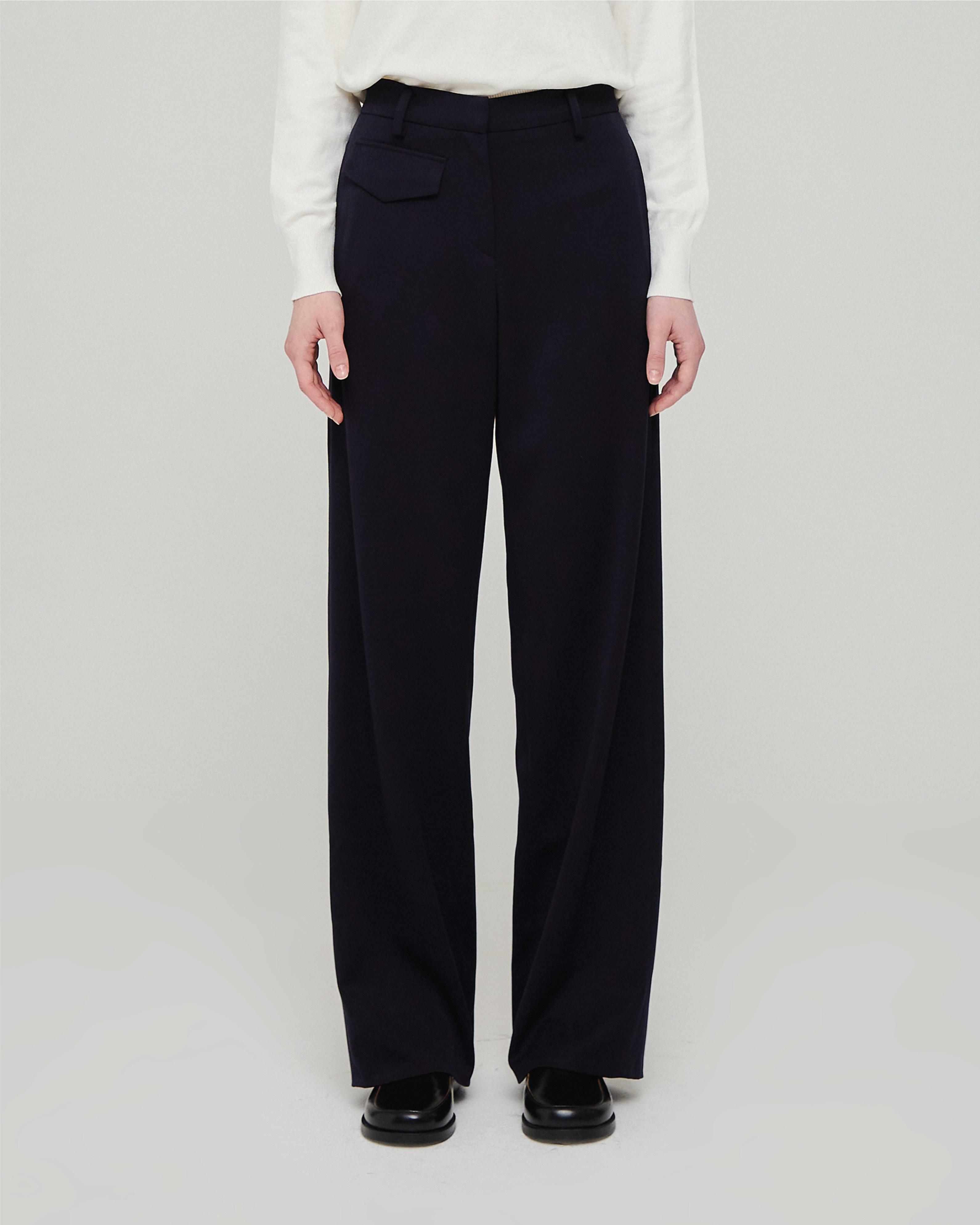 wool semi wide pants (navy) - 하고(HAGO)