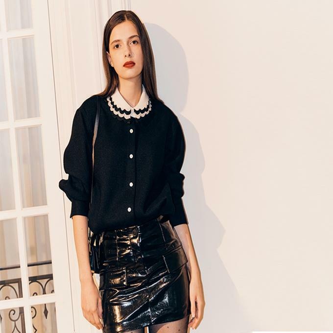 Kniited collar combi shirts (BLACK) - HAGO(하고)