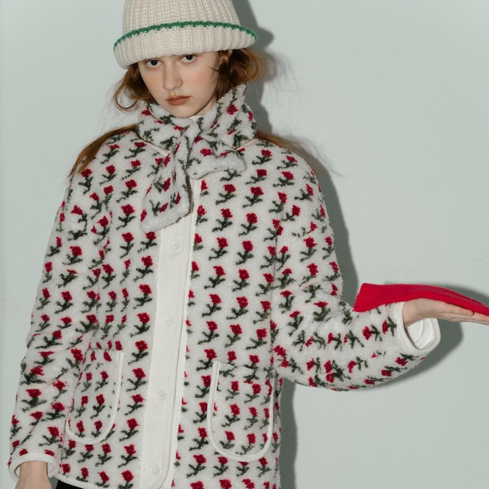 Cest_rose print soft fleece jacket - HAGO(하고)