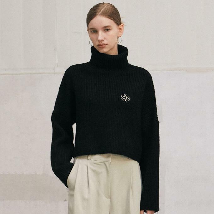 NICOLE TURTLENECK CROP KNIT_BLACK - HAGO(하고)
