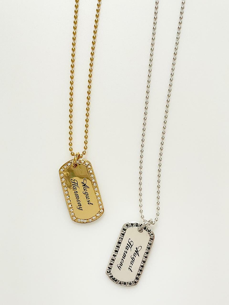 Crystal Name Tag Necklace 2color - 하고(HAGO)