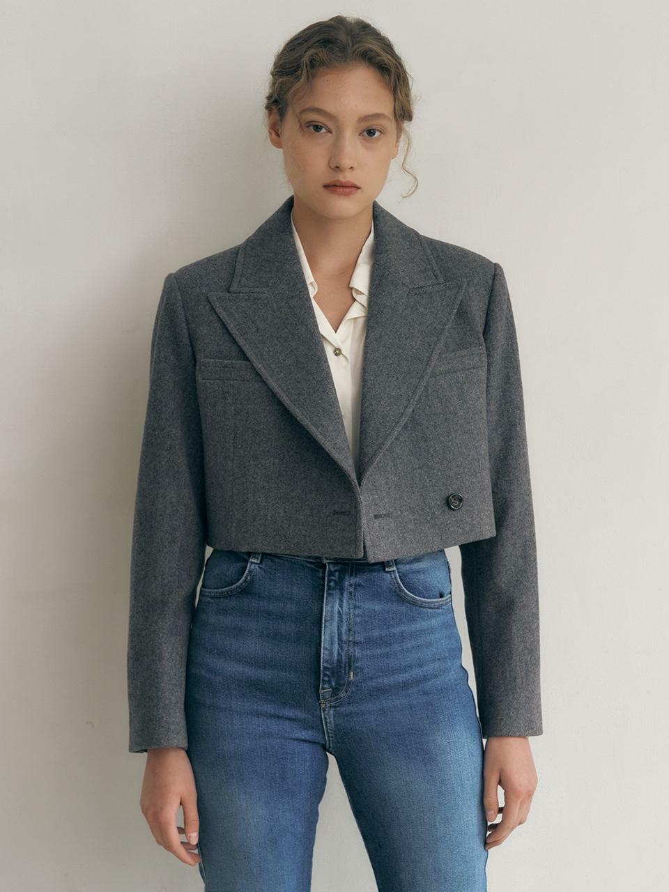 Sonntag Wool Cropped Tailored Blazer_ Herringbone - 하고(HAGO)