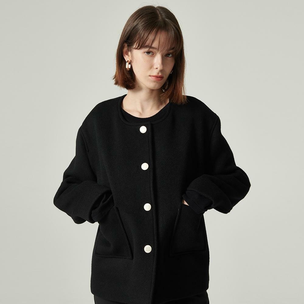 NANA Wool Round-Collar Outer (Winter Black) - 하고(HAGO)