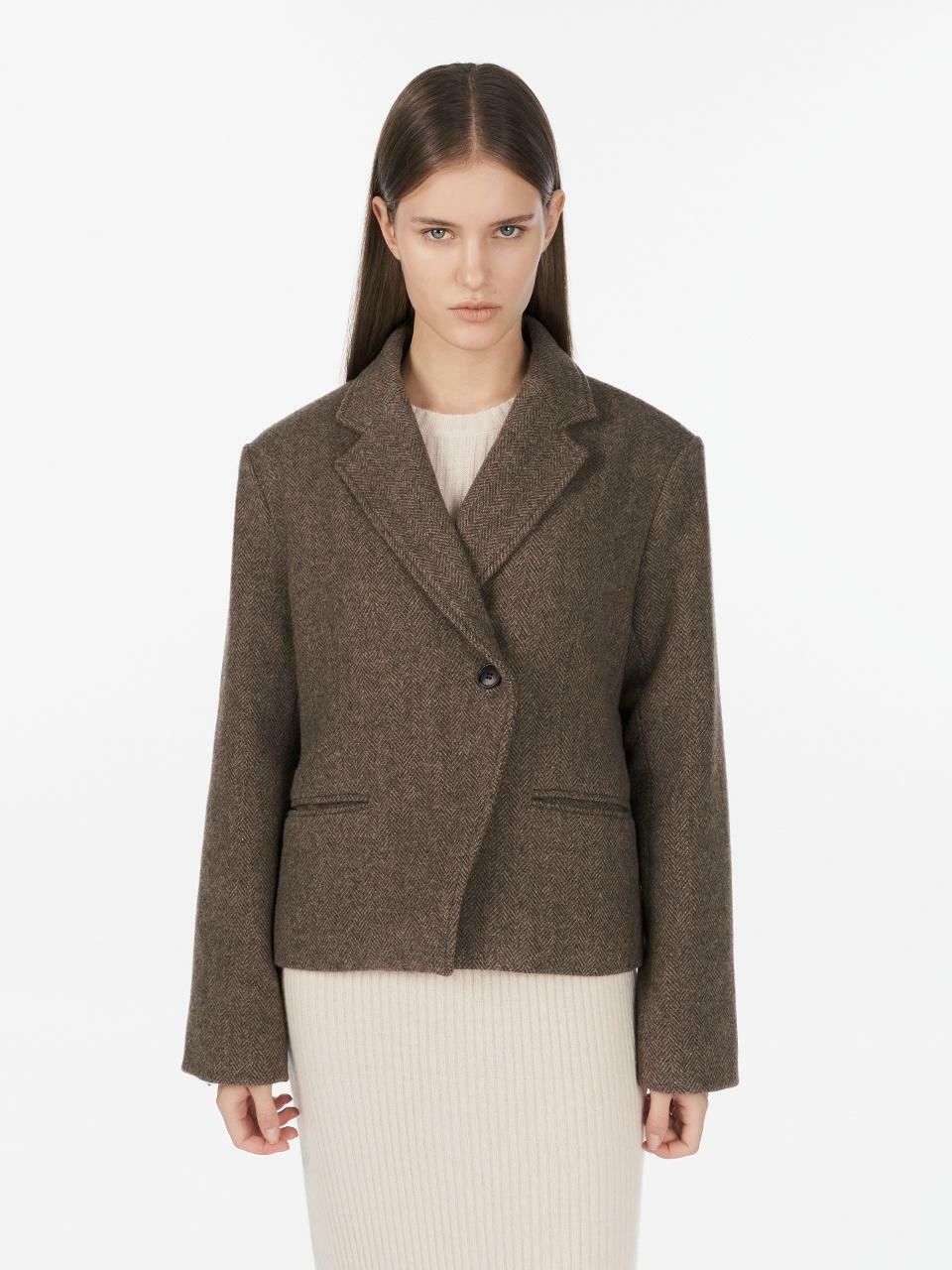 Herringbone short Jacket _ Brown - 하고(HAGO)