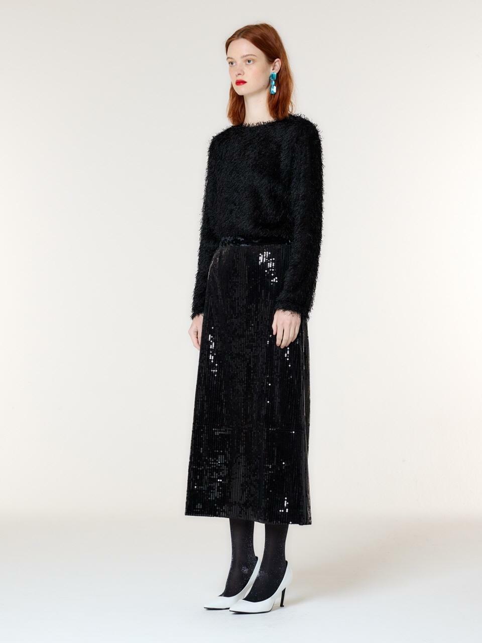 VELVET SPANGLE LONG SKIRT(BLACK) - HAGO(하고)