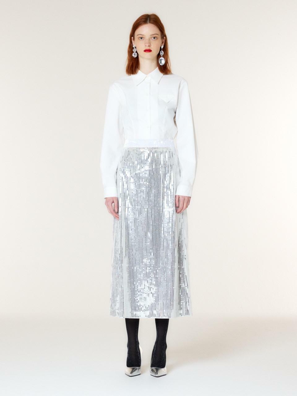 VELVET SPANGLE LONG SKIRT(SILVER) - 하고(HAGO)