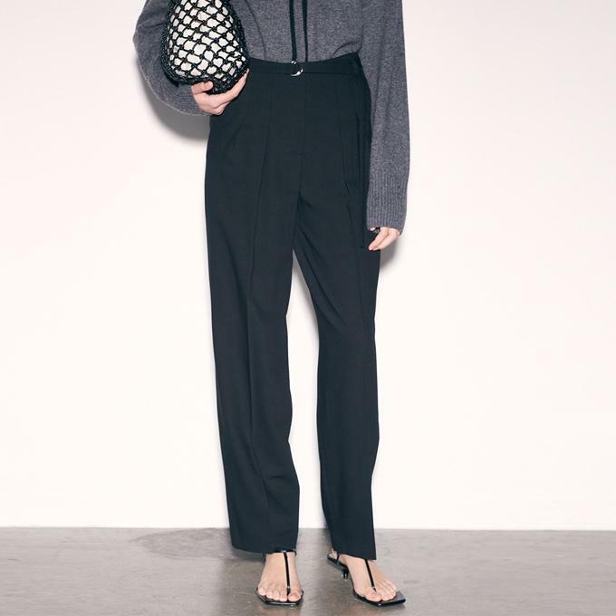 Wool Semi-Wide Pants - Black - 하고