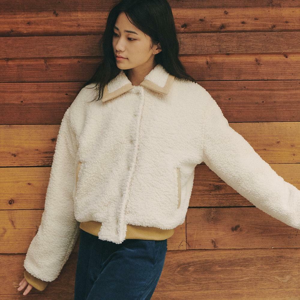 Piping Fur Stadium Jumper_ivory - 하고