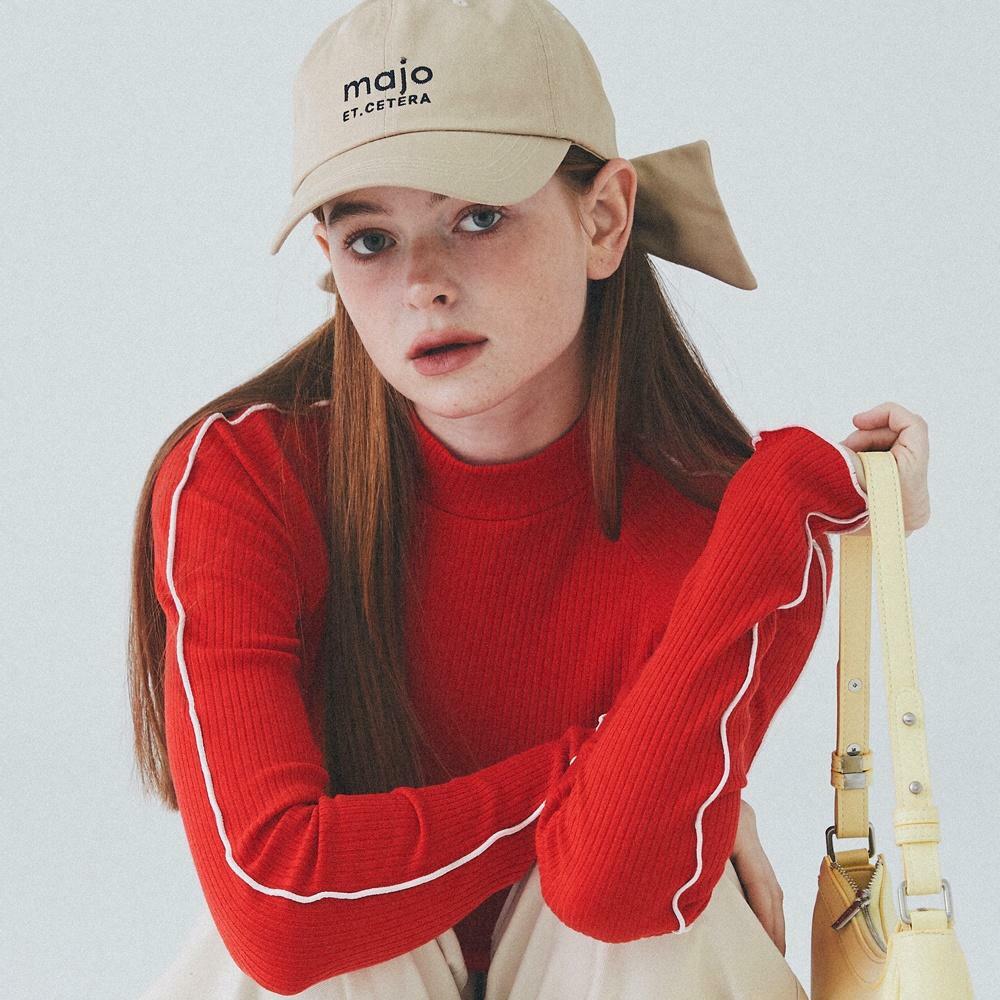 Color Line Half Neck T-Shirt [Red] - HAGO(하고)