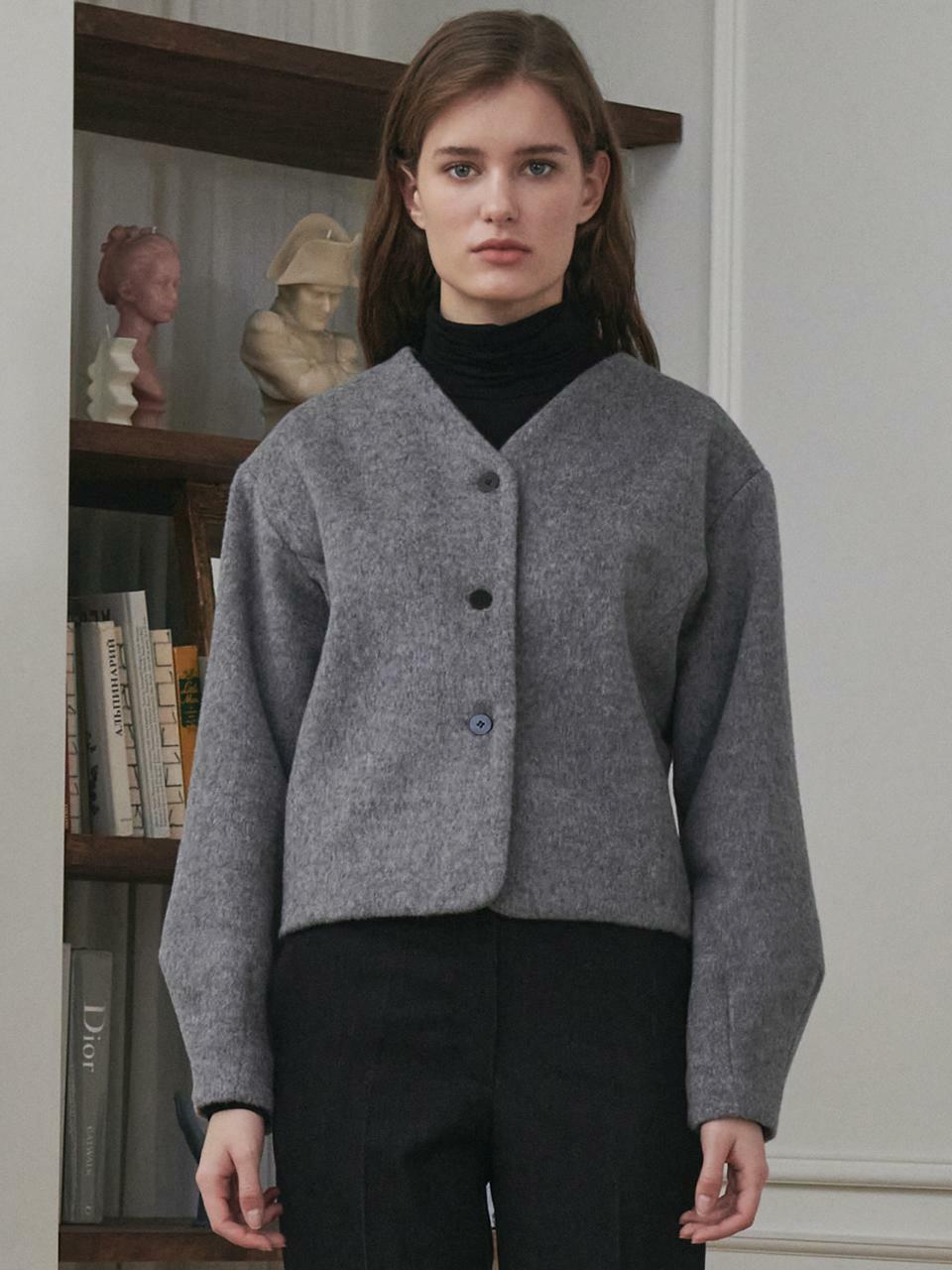 Angora Wool Jacket - Gray - HAGO(하고)