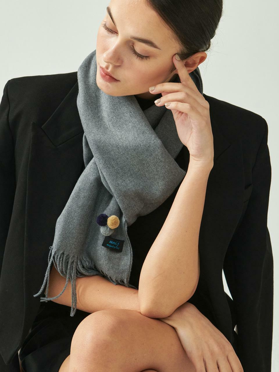 Gray Mer Pompom Muffler Ia131 [Gray] - HAGO(하고)