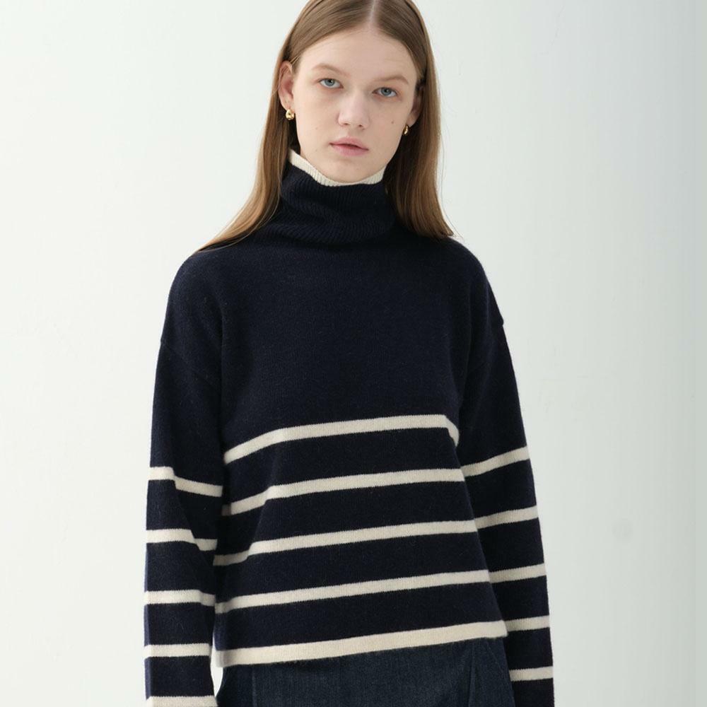 cashmere stripe crop turtleneck_ivory - 하고(HAGO)