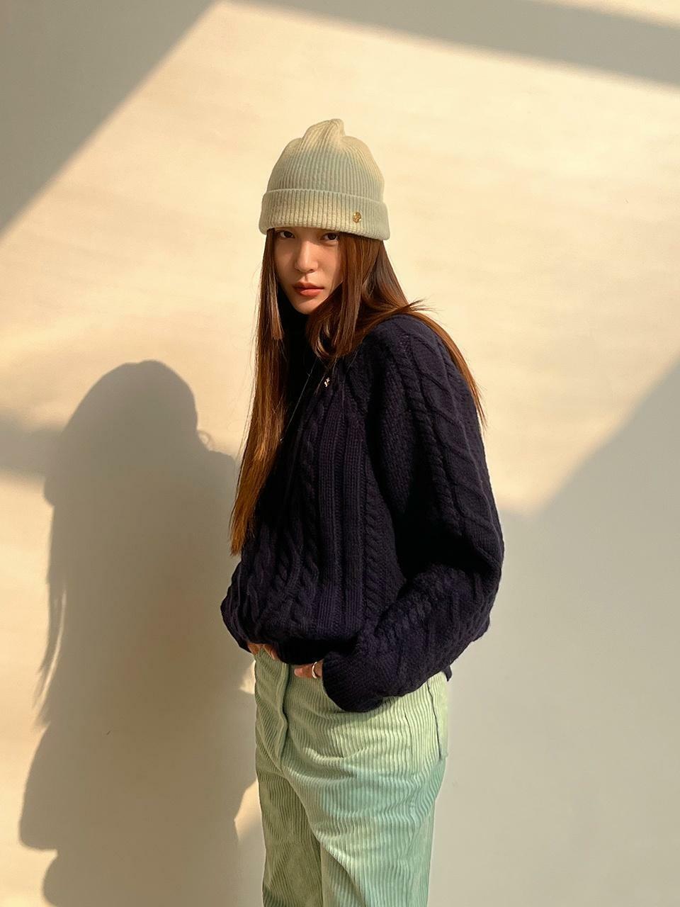 Cable Wool Knit_Navy - 하고(HAGO)