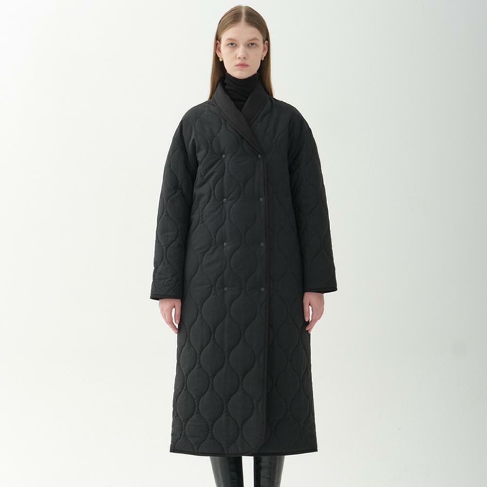 reversible long padding coat_black - 하고