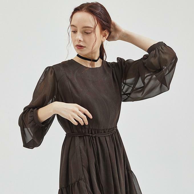 Ellis Chiffon One-Piece Brown - HAGO(하고)