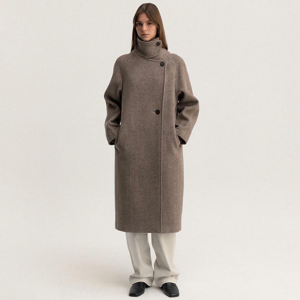 wool herringbone high-neck coat (mocha brown) - HAGO(하고)