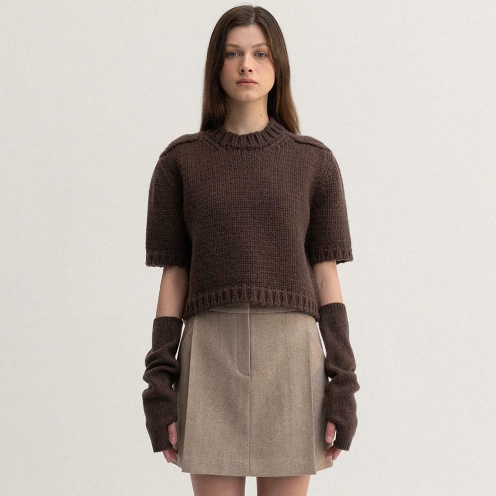 hand knitting round wool knit warmer set (brown) - 하고(HAGO)