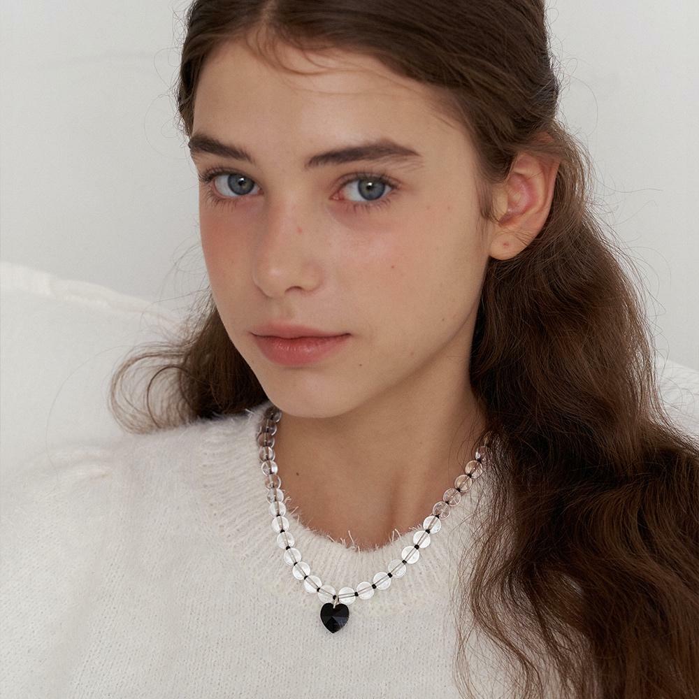 clear quartz black crystal necklace (Silver 925) - HAGO(하고)