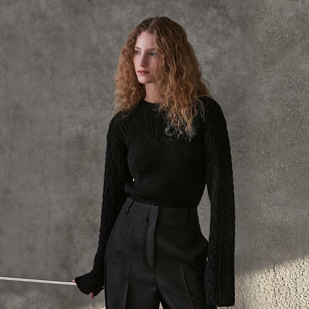 HAIRY CABLE MIX PULLOVER_BLACK - HAGO(하고)