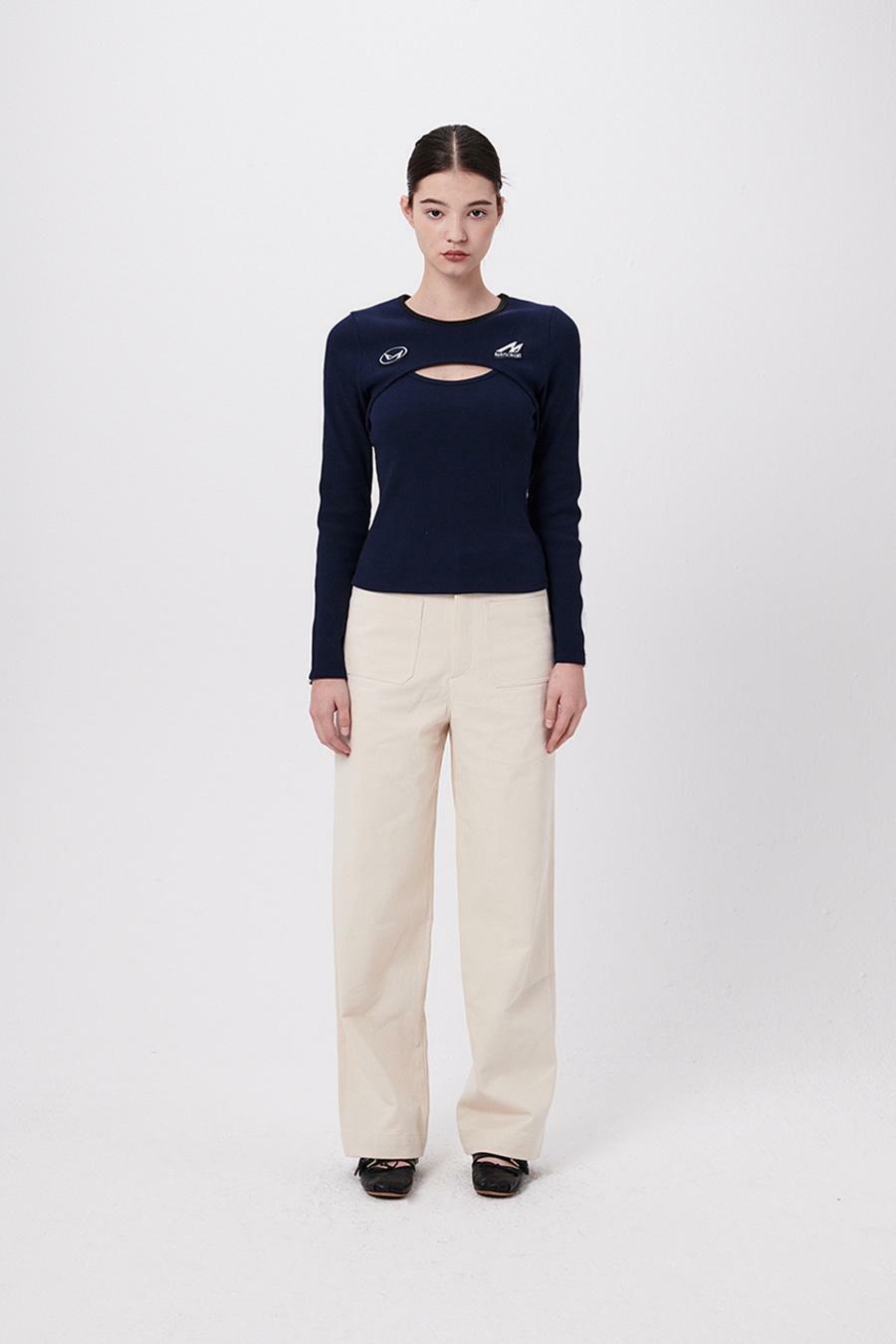 Cut-out long sleeve soccer t-shirt - Navy - HAGO(하고)