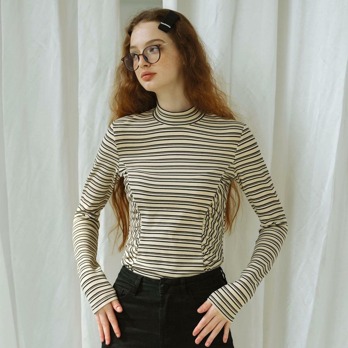 Cest_Side stripe point half turtleneck_BEIGE - HAGO(하고)