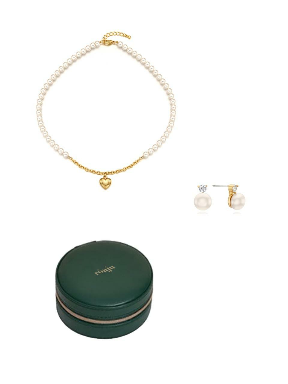 [GIFT SET]comely heart pearl necklace & heva pearl earring - HAGO(하고)