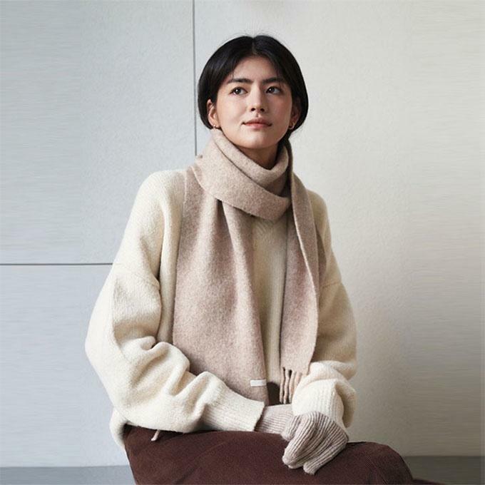 Vintage label wool muffler - beige - HAGO(하고)