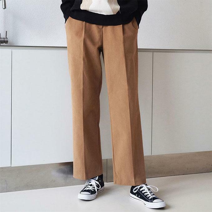 Peach pintuck side button slacks - camel beige - HAGO(하고)
