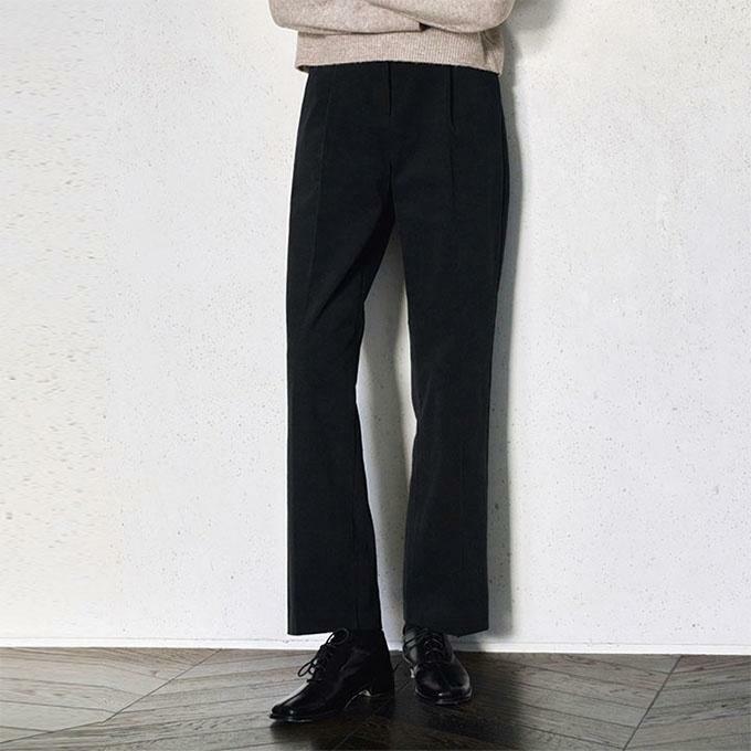 Peach pintuck side button slacks - black - HAGO(하고)