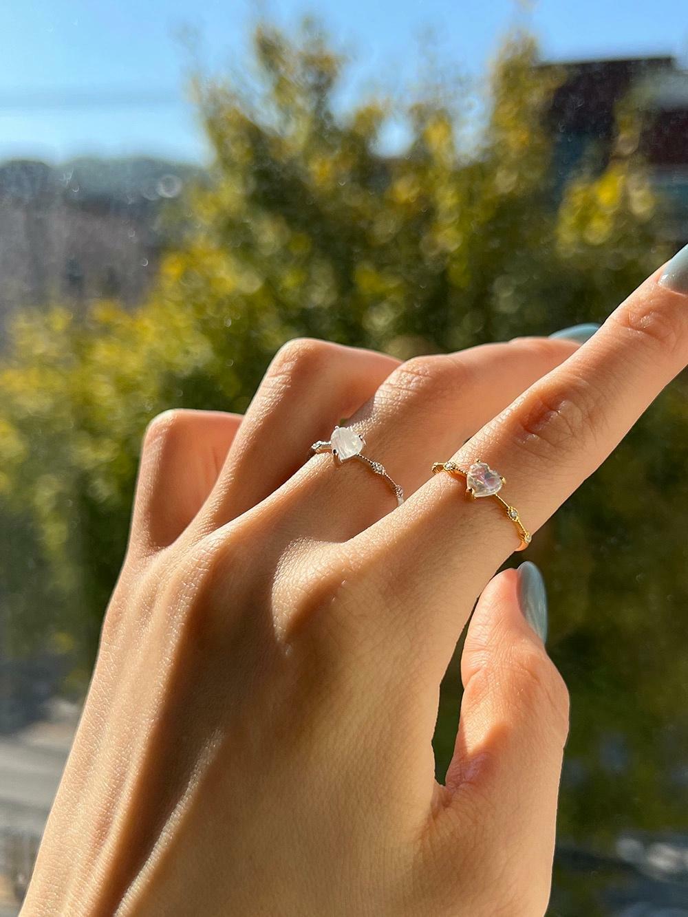 [925silver] Aqua heart ring (gold) - 하고(HAGO)