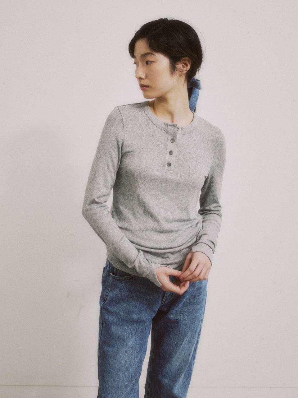 GREY HENLEY NECK JERSEY TOP - HAGO(하고)