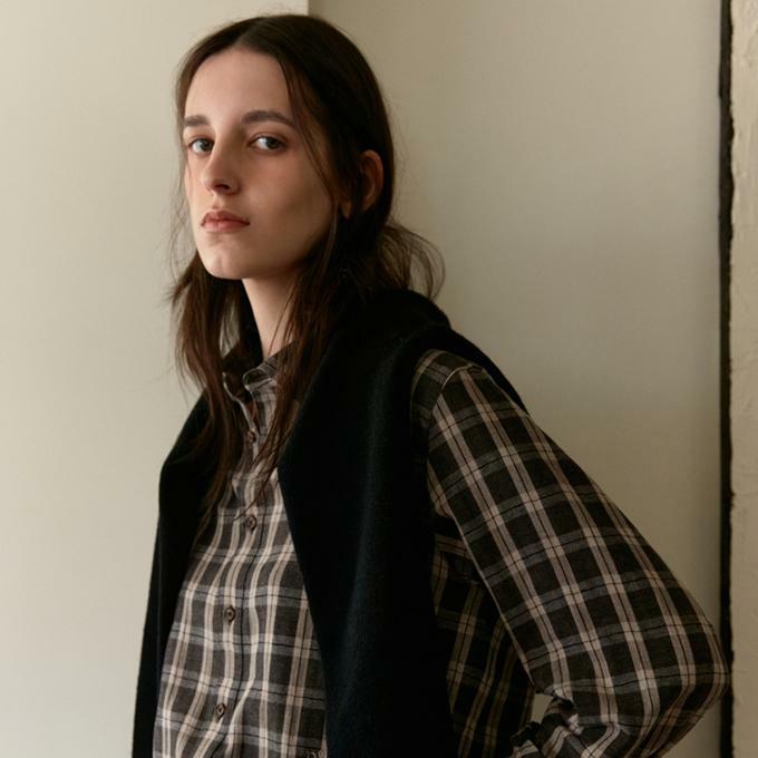 dpwd logo standard shirts - brown check - HAGO(하고)