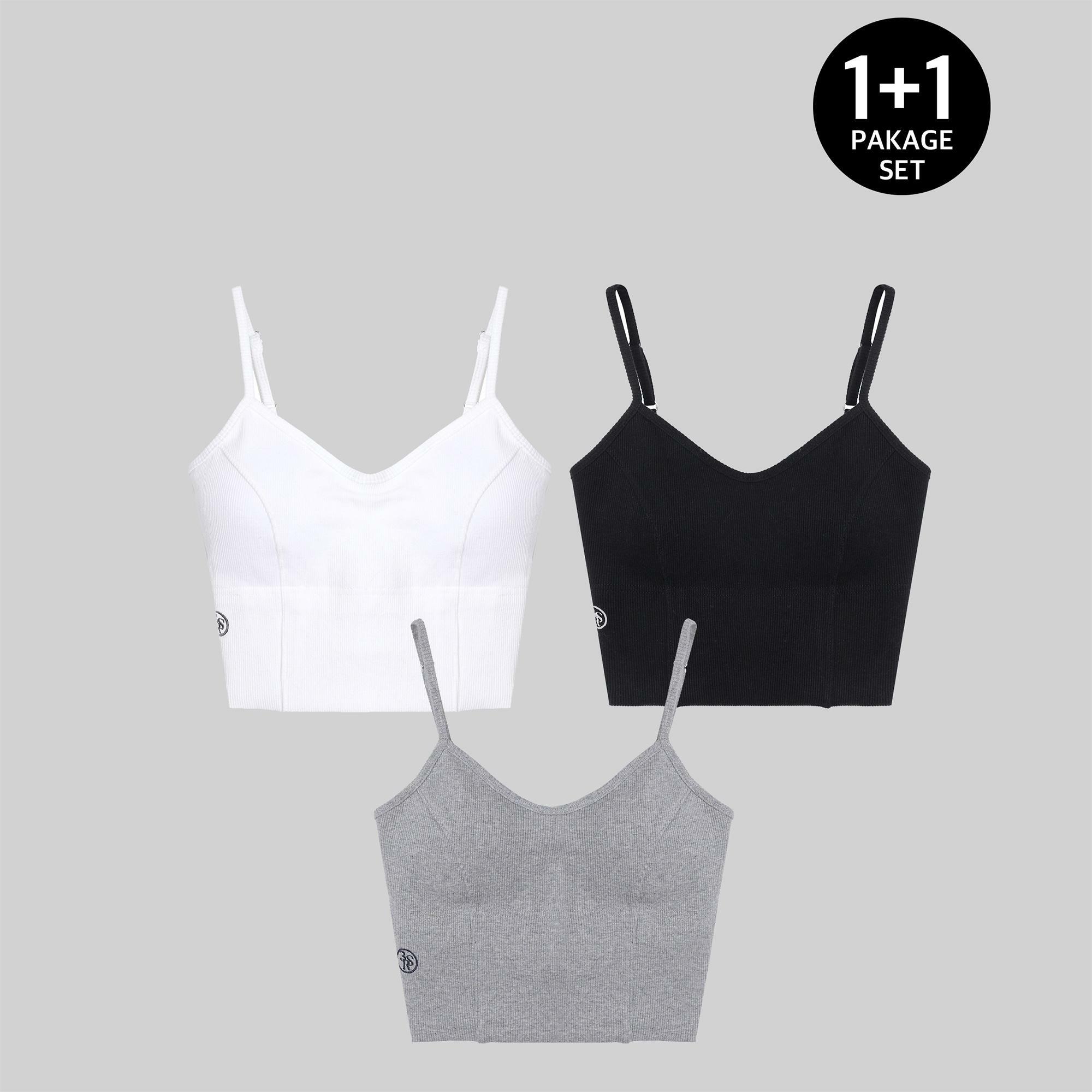 [1+1]Logo Embroidery Bra cap Crop Sleeveless Tshirt - HAGO(하고)