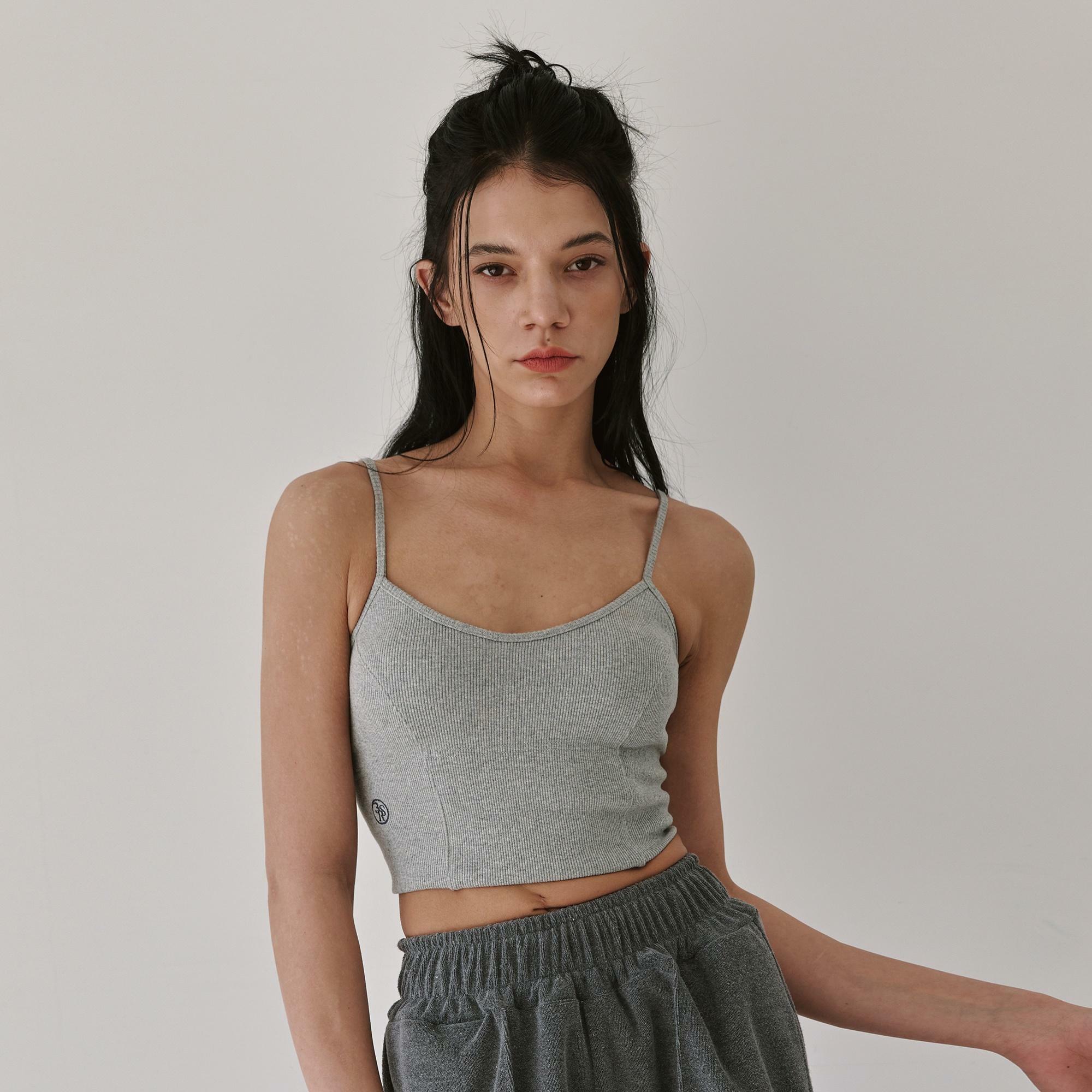 Logo Embroidery Bra cap Crop Sleeveless Melange - HAGO(하고)