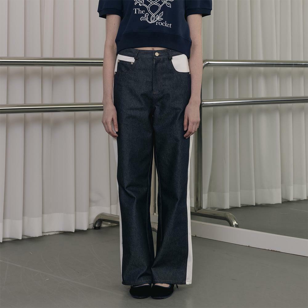 R CONTRAST DENIM PANTS_NAVY - HAGO(하고)