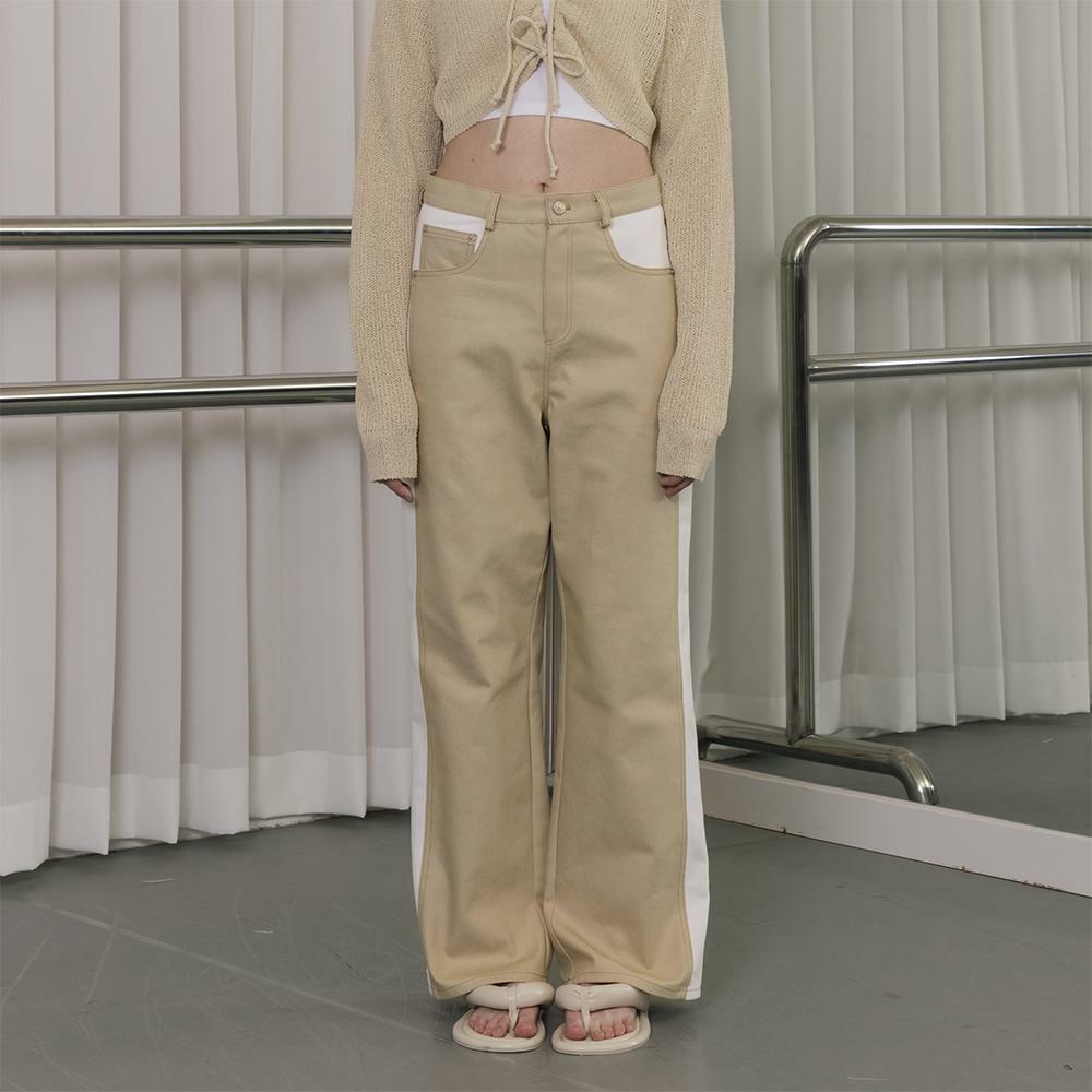 R CONTRAST DENIM PANTS_BEIGE - HAGO(하고)