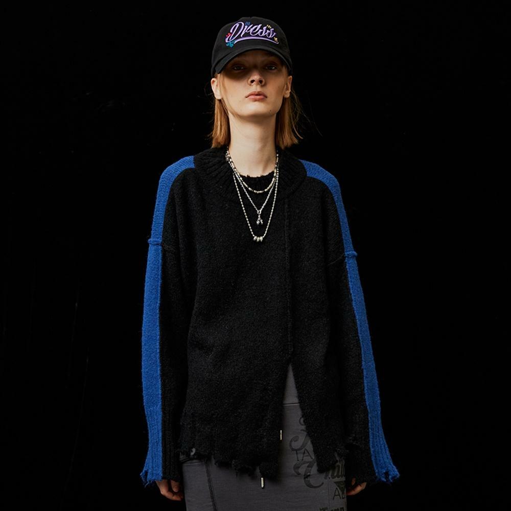 DAMAGED SLIT KNIT SWEATER_BLUE - HAGO(하고)