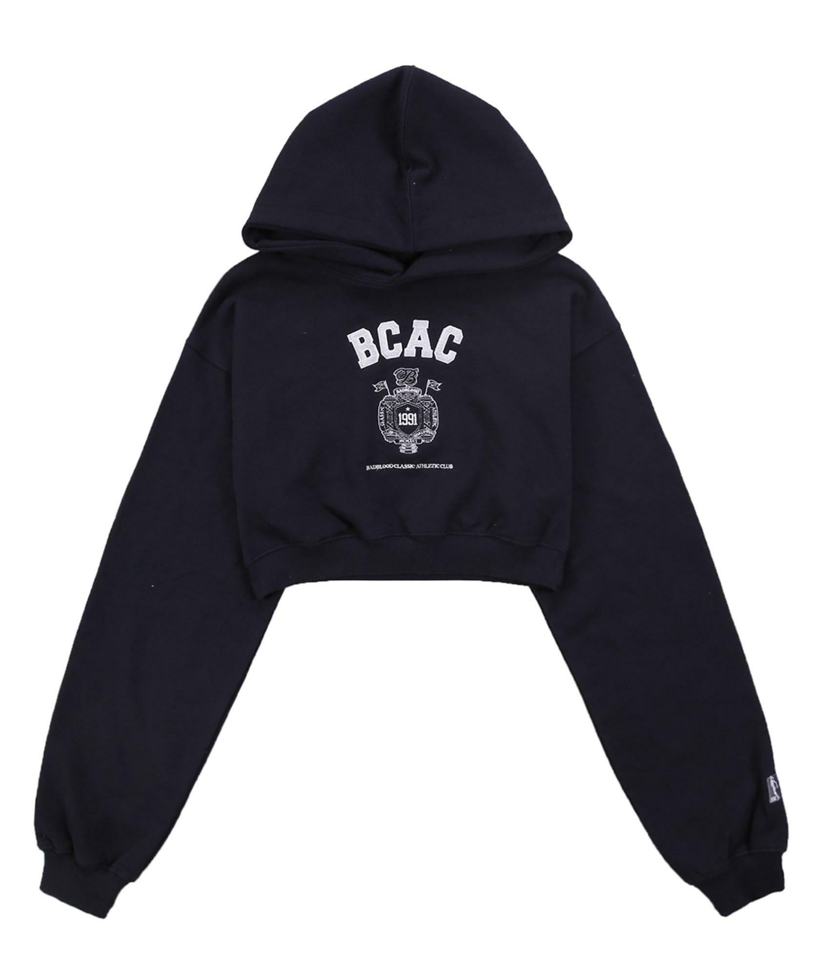 [at-hde21-005]BCAC 엠블렘 헤비웨이트 크롭 후드 - 네이비 - HAGO(하고)