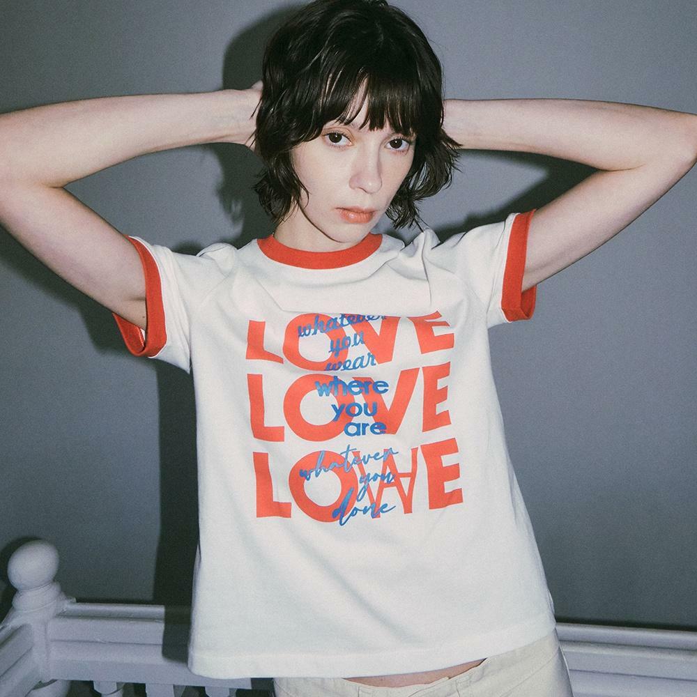 A3442 LOVE ringer T-shirt_White/Red - 하고(HAGO)