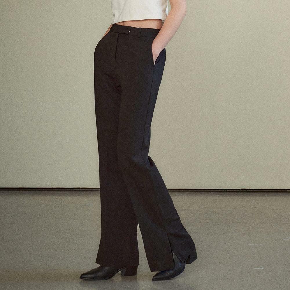 SIPT7074 Labelle Slit Slacks_Black - HAGO(하고)