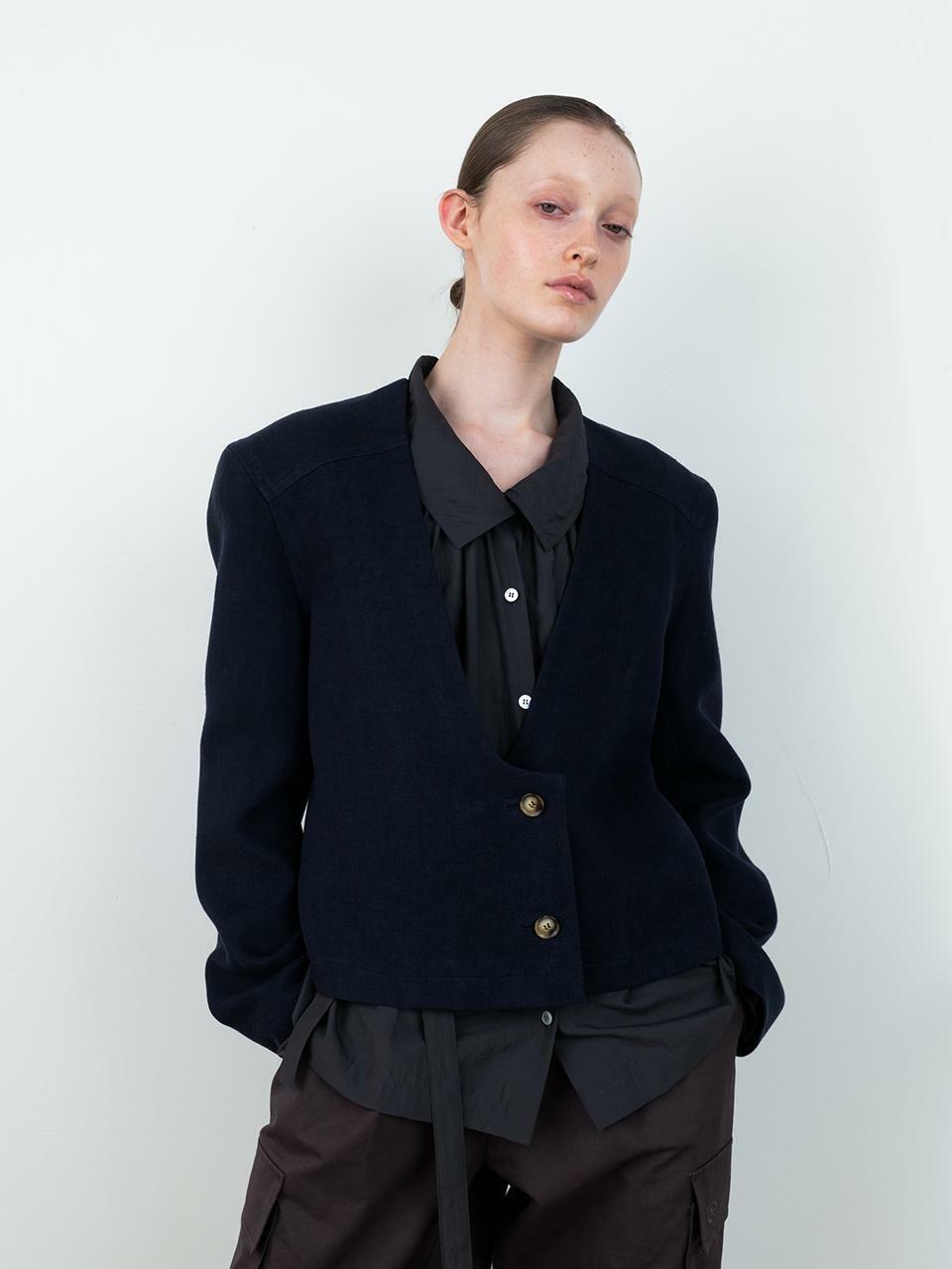 Two Button No Collar Jacket_Navy - HAGO(하고)