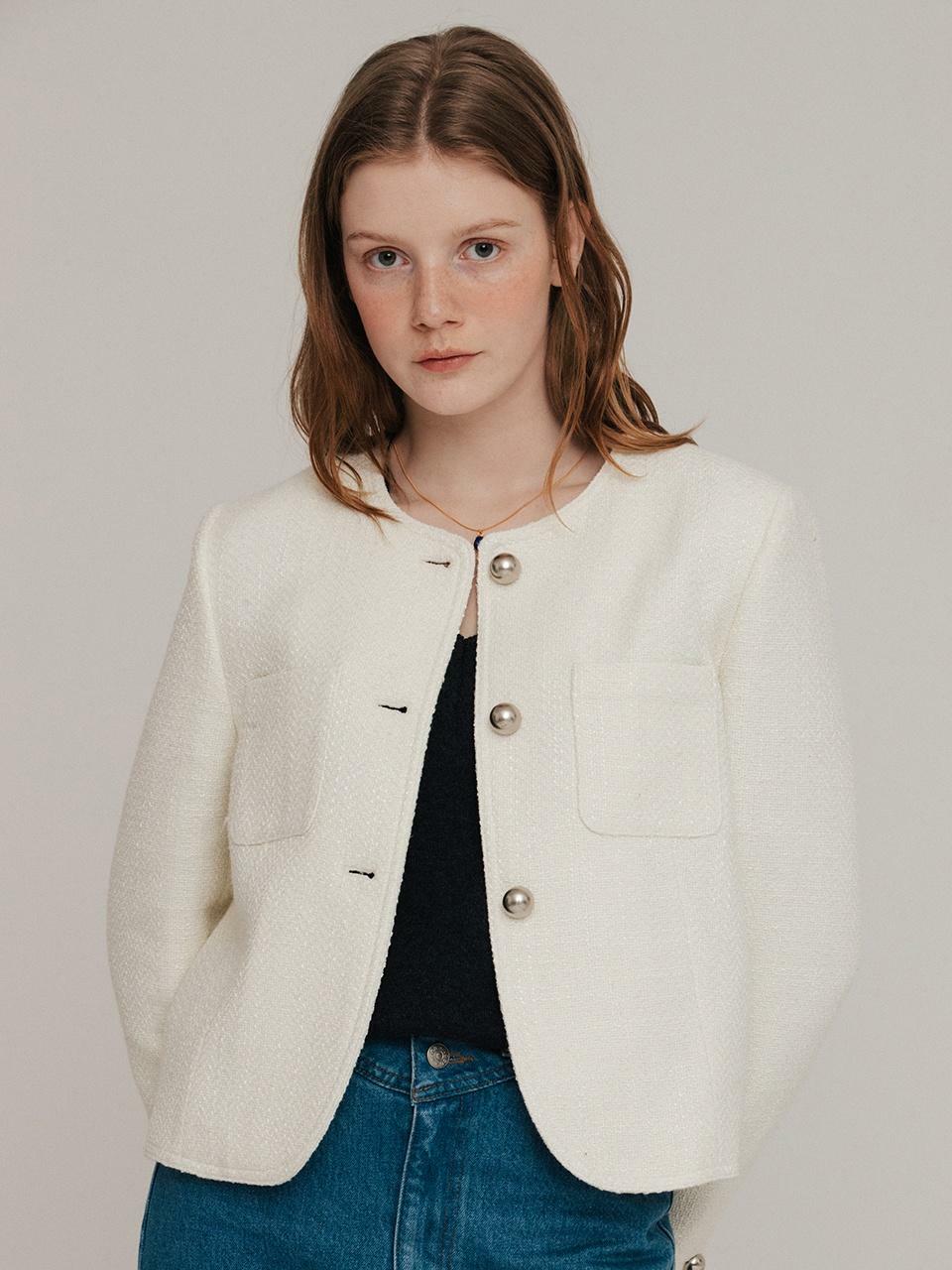 Collarless Tweed Jacket VC2312JK003M - HAGO(하고)