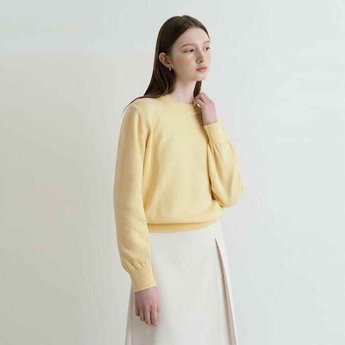Basic line round semi crop knit - yellow - HAGO(하고)